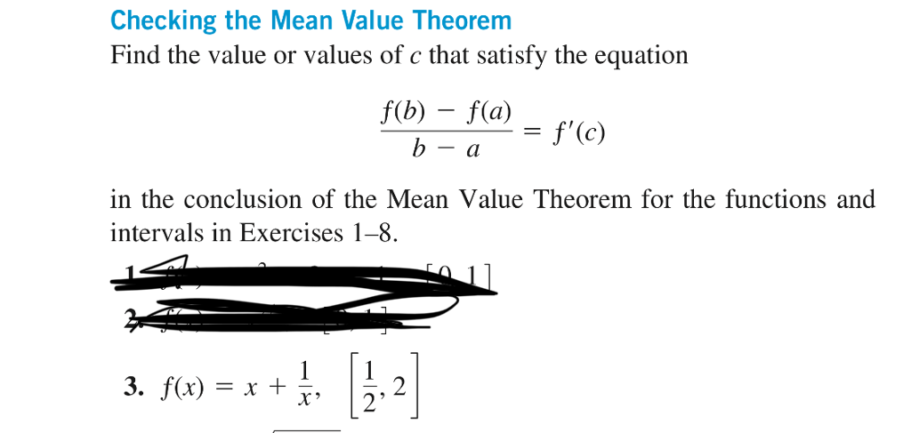 Solved Checking the Mean Value Theorem Find the value or | Chegg.com