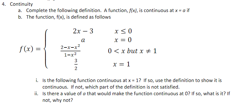 Solved Continuity a. Complete the following definition. A | Chegg.com