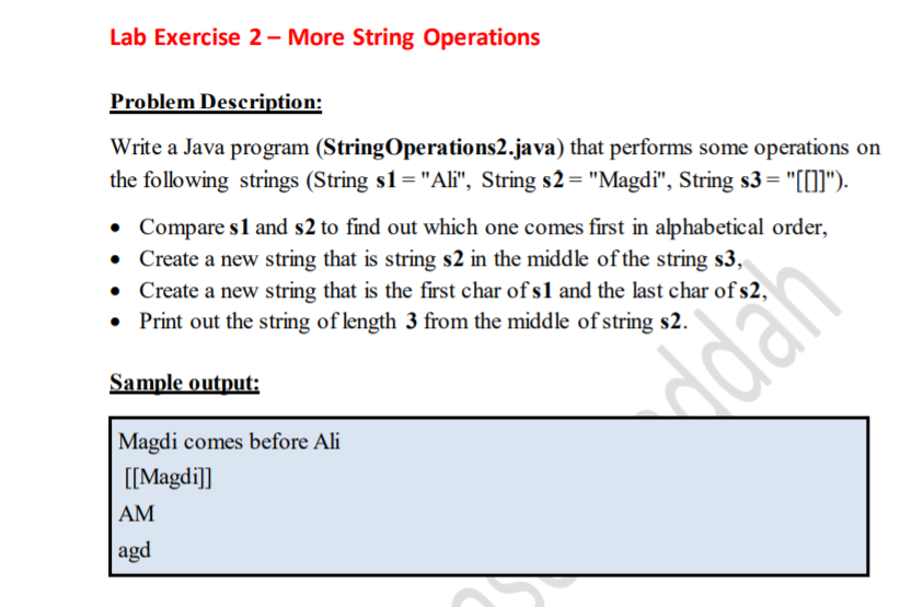 Solved Lab Exercise 2 - More String Operations Problem | Chegg.com