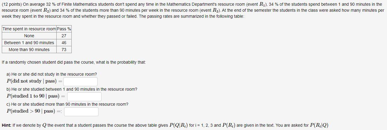 Solved (12 points) On average 32% of Finite Mathematics | Chegg.com