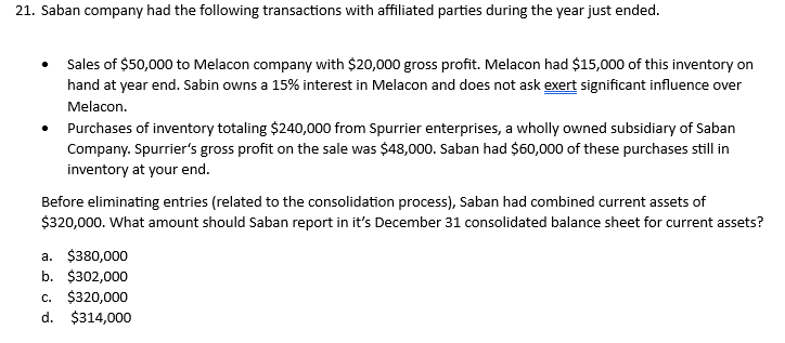 21. Saban company had the following transactions with | Chegg.com