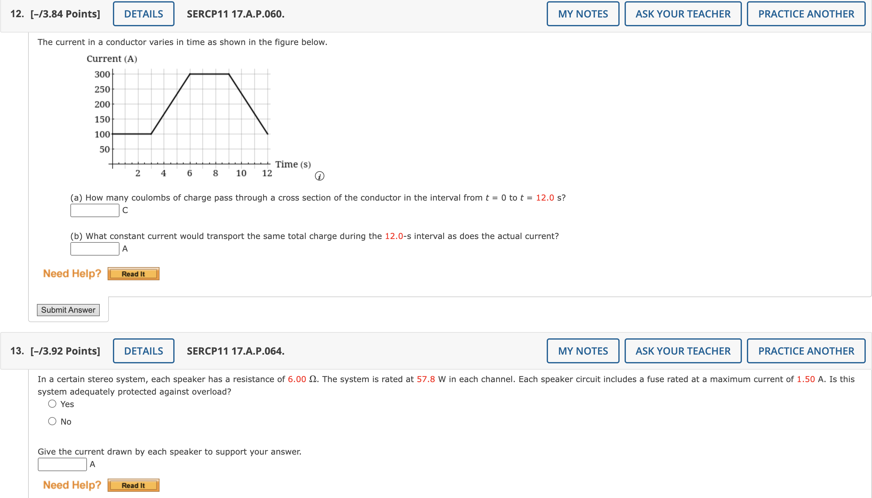 Solved The current in a conductor varies in time as shown in | Chegg.com