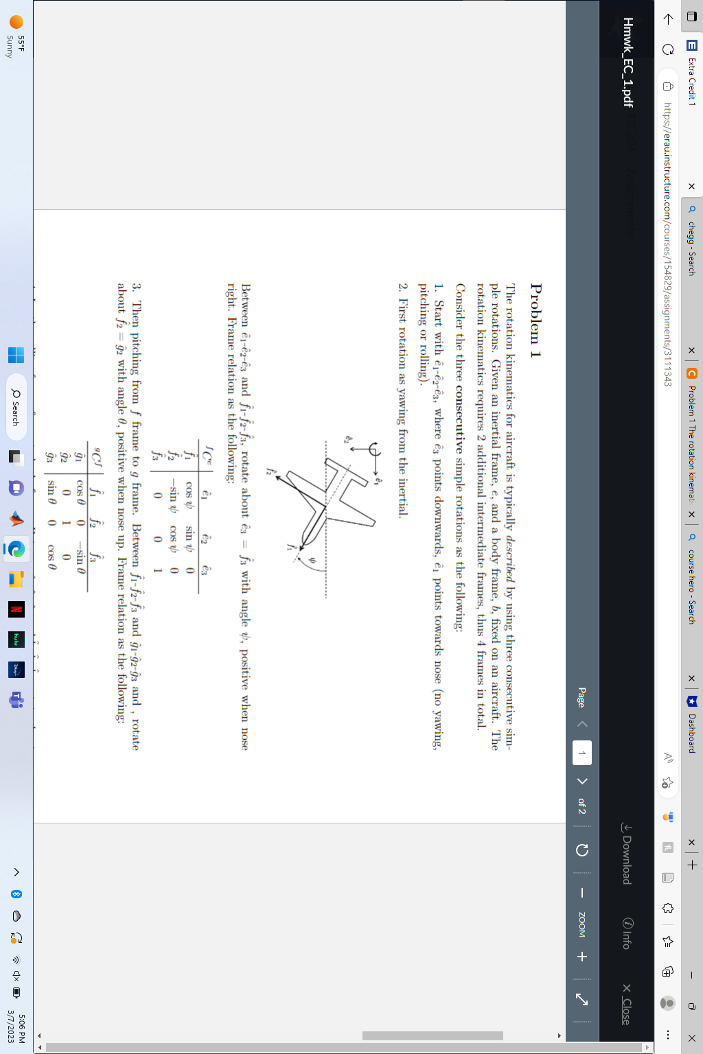 The rotation kinematics for aircraft is typically | Chegg.com