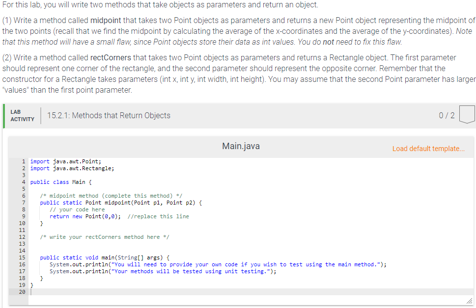 For this lab, you will write two methods that take | Chegg.com