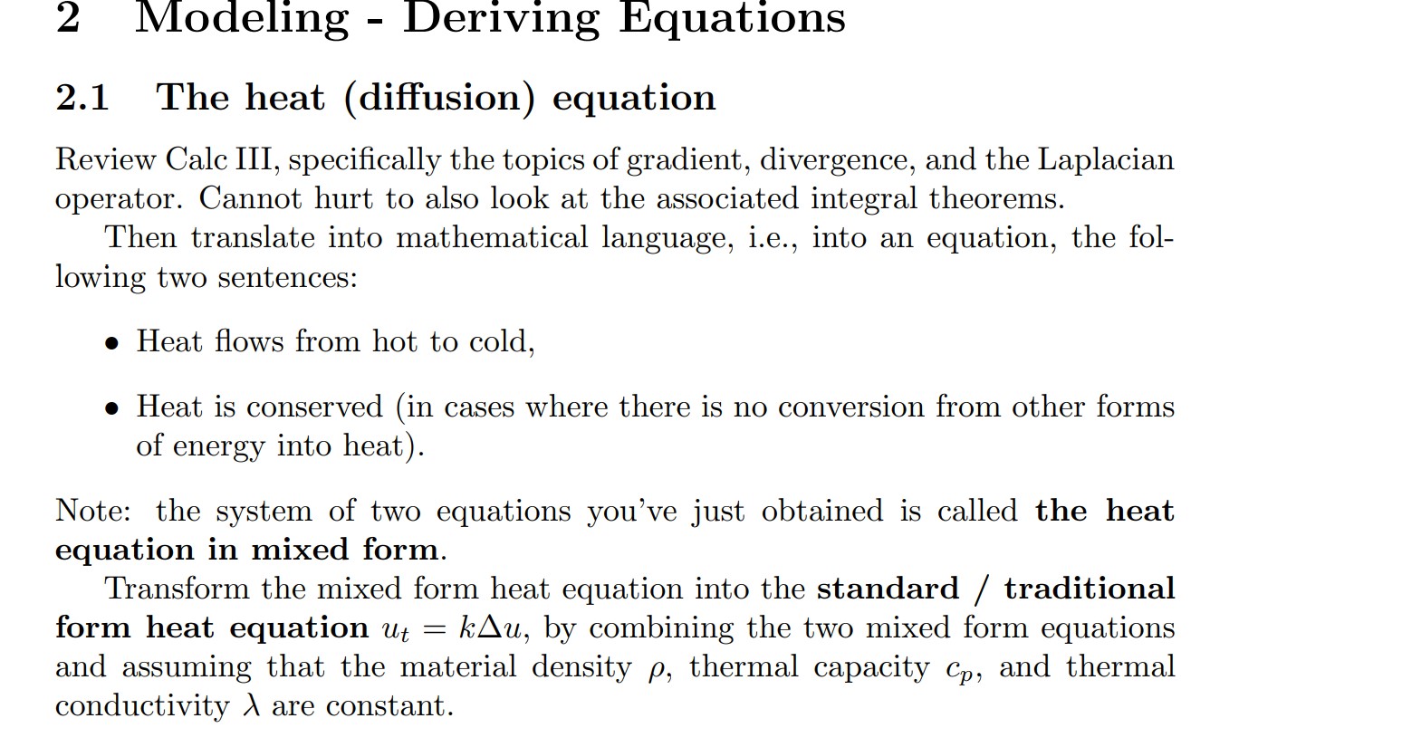 Solved 2 Modeling - Deriving Equations 2.1 The heat | Chegg.com