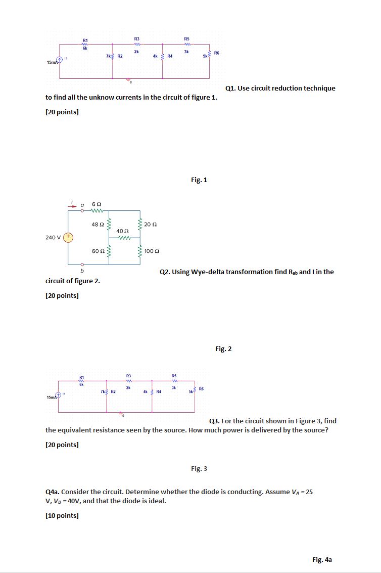 Solved R3 R1 w 6k R5 w 2k 3k R6 73 R2 11 4k R4 5k 15mA Q1. | Chegg.com