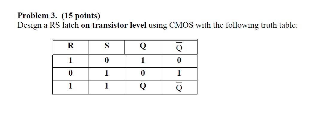 Solved Problem 3. (15 points) Design a RS latch on | Chegg.com