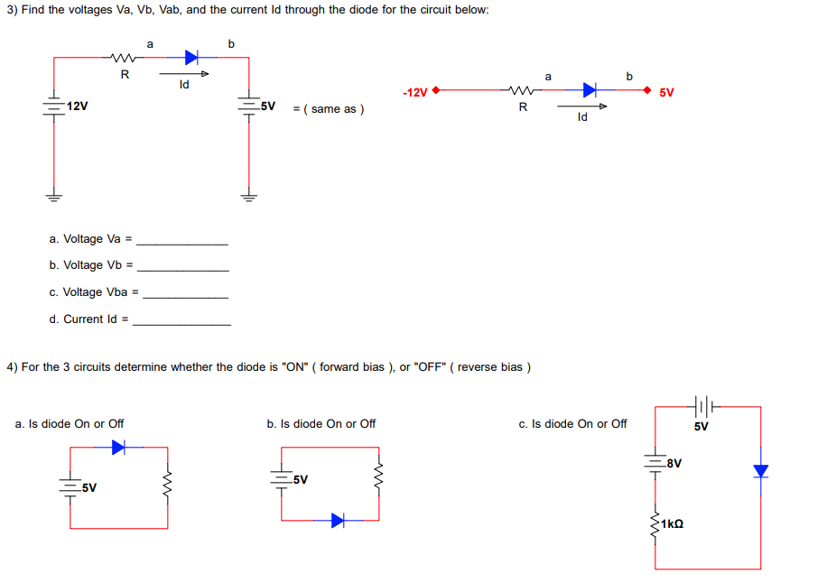 Solved 3) Find the voltages Va, Vb, Vab, and the current Id | Chegg.com