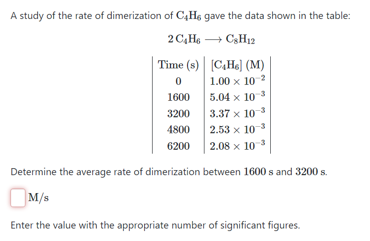 Solved A study of the rate of dimerization of C4H6 gave the | Chegg.com
