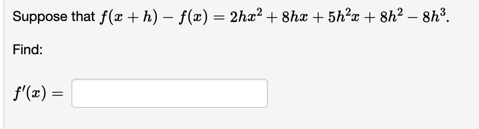Solved Suppose f(x)=5x+4−6. Then the expression hf(a+h)−f(a) | Chegg.com