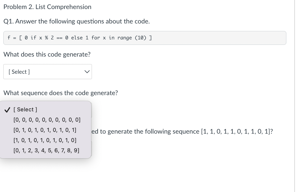 Solved Problem 2. List Comprehension Q1. Answer the | Chegg.com