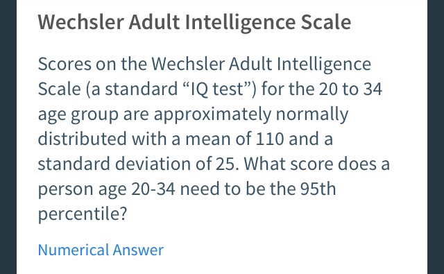 Solved Wechsler Adult Intelligence Scale Scores on the | Chegg.com