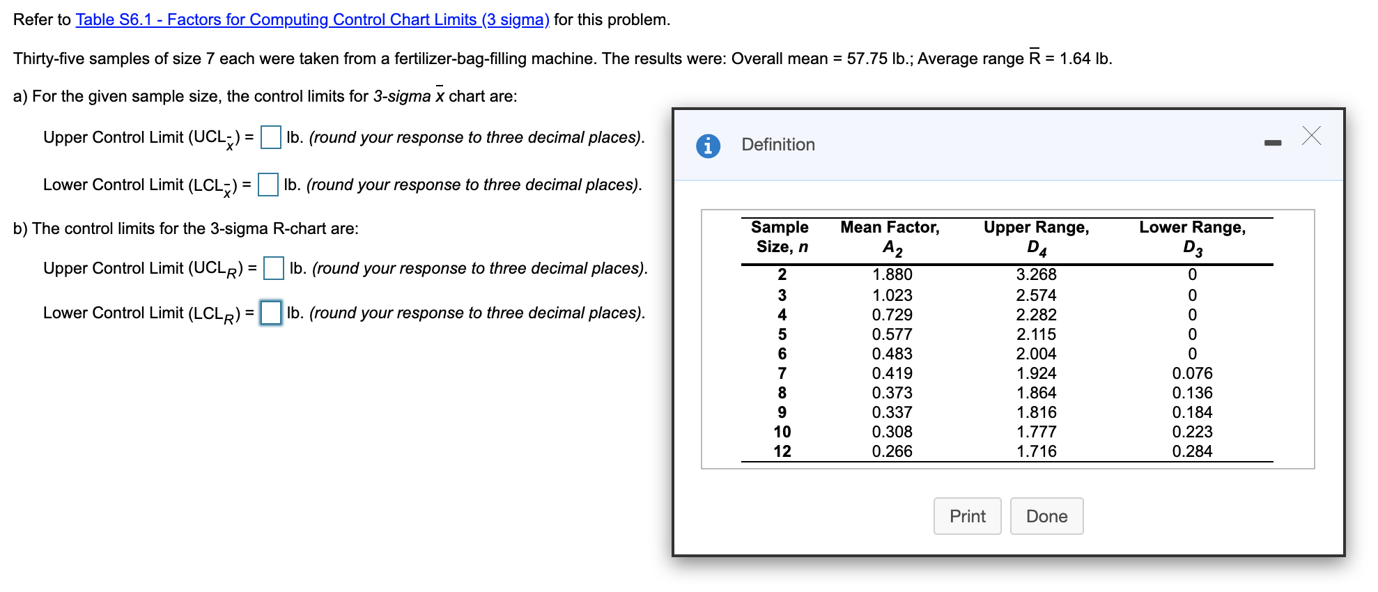 Solved Refer to Table 56.1 - Factors for Computing Control | Chegg.com
