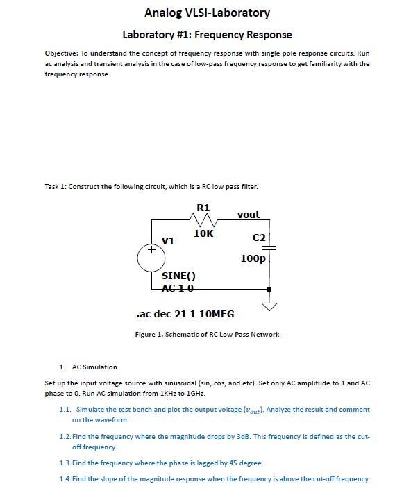 Solved Analog VLSI-Laboratory Laboratory #1: Frequency | Chegg.com