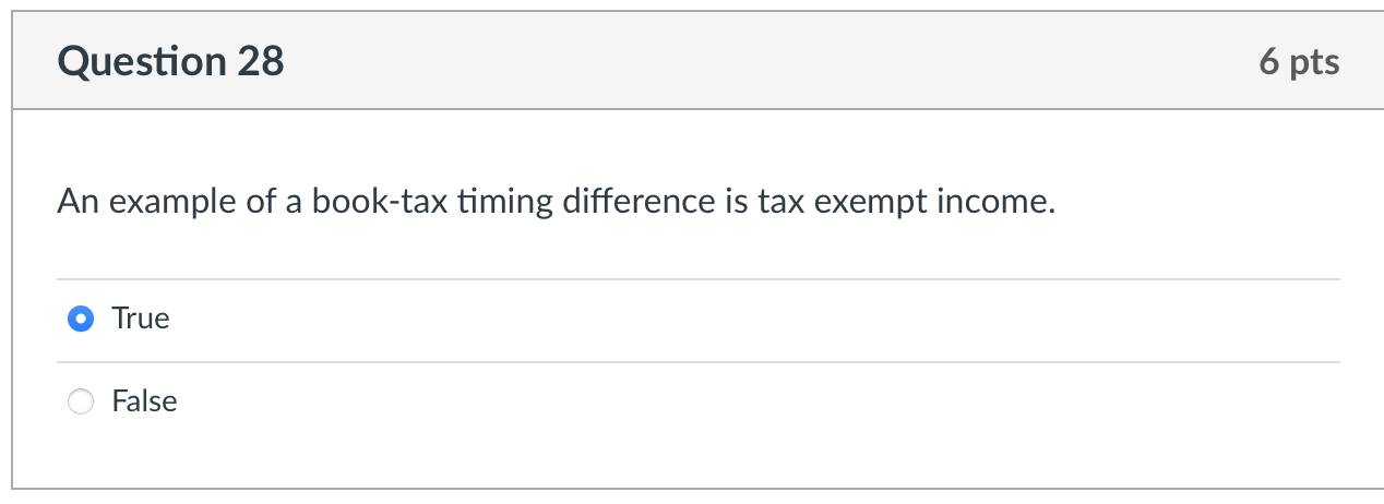 Solved An example of a book-tax timing difference is tax | Chegg.com