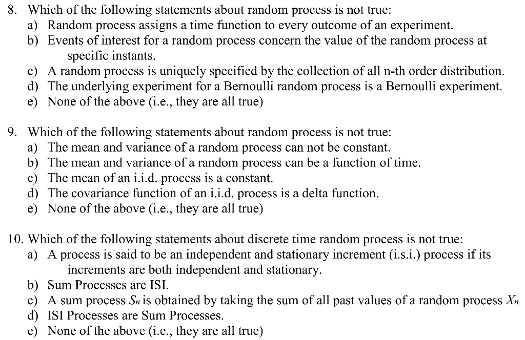 Solved 8. Which of the following statements about random | Chegg.com