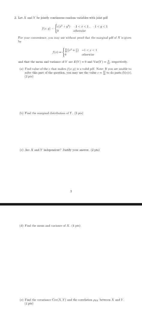 Solved 2. Let X and Y be jointly continuous random variables | Chegg.com