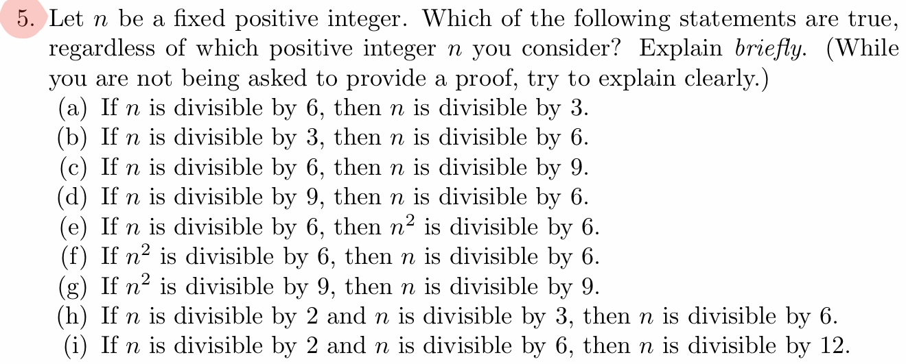 Solved 5. Let n be a fixed positive integer. Which of the | Chegg.com