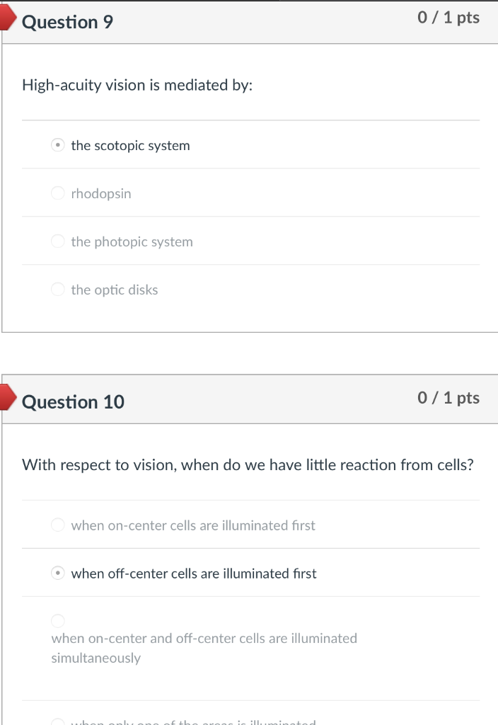 Solved 0/1 pts Question 9 High-acuity vision is mediated by: | Chegg.com Solved 0/1 pts Question 9 High-acuity vision is mediated by: | Chegg.com