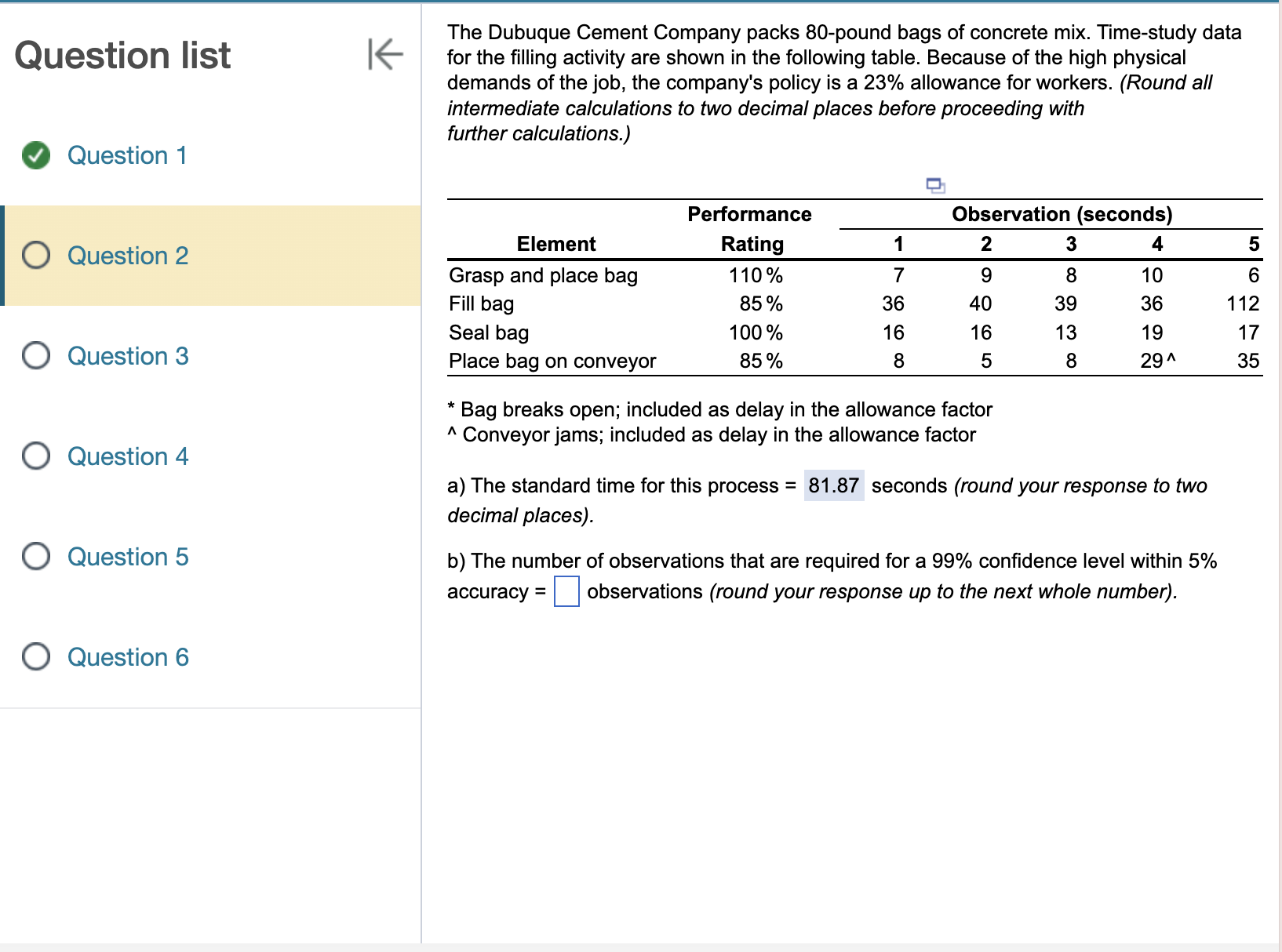 Solved Question list The Dubuque Cement Company packs 80 | Chegg.com