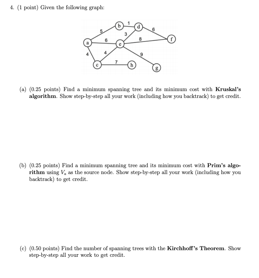 Solved 4. (1 point) Given the following graph: 8 4 (a) (0.25 | Chegg.com