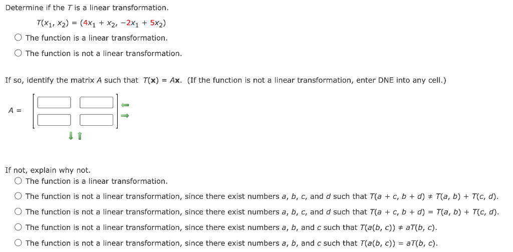 Solved Let T(x) = Ax for the given matrix A, and find T(uj) | Chegg.com