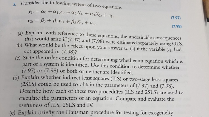 Solved Consider the following system of two equations 7.97) | Chegg.com