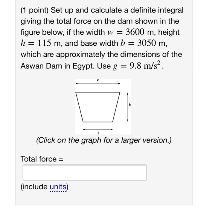 Solved (1 point) Set up and calculate a definite integral | Chegg.com