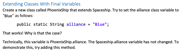 Solved Extending Classes With Final Variables Create a new | Chegg.com