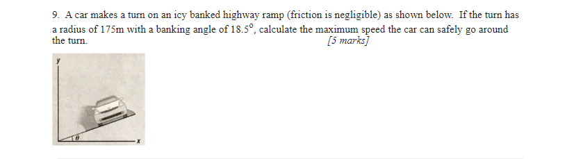 Solved 9. A car makes a turn on an icy banked highway ramp | Chegg.com