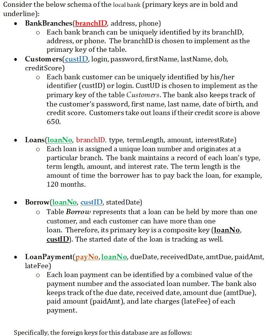 Solved . O Consider the below schema of the local bank | Chegg.com