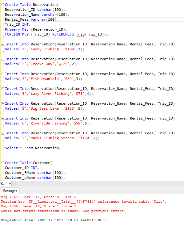 Solved Create Table Reservation Reservation_ID varchar(100), | Chegg.com
