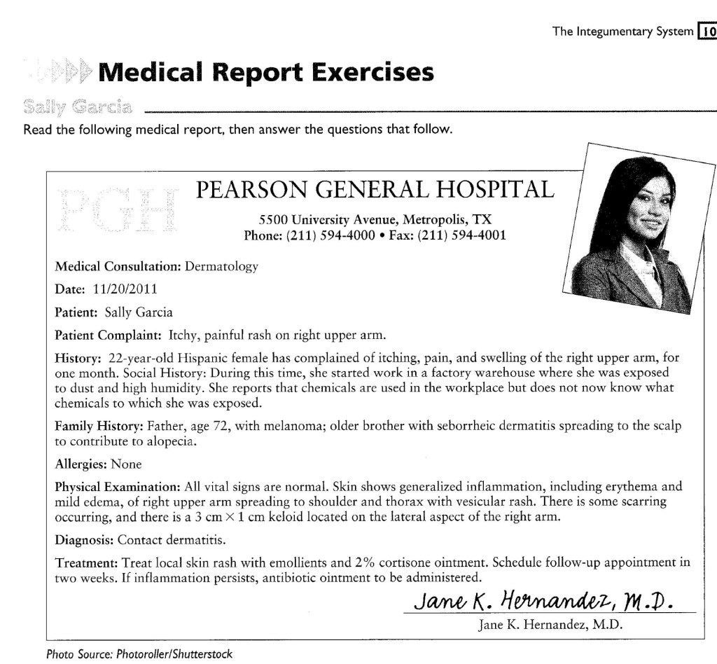 Solved The Integumentary System 10 Medical Report Exercises | Chegg.com
