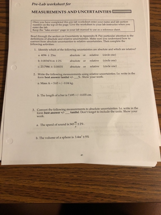 Solved Pre-Lab worksheet for MEASUREMENTS AND U Once you | Chegg.com