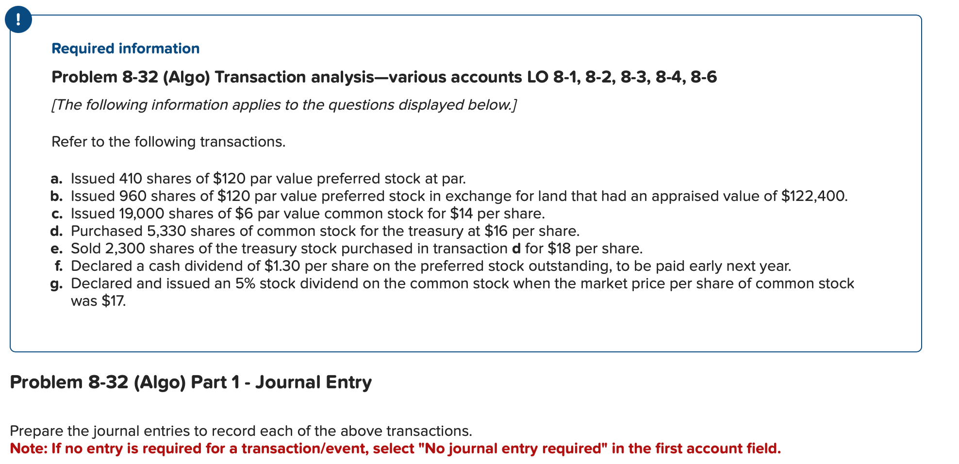 Solved !Required informationProblem 8-32 (Algo) ﻿Transaction | Chegg.com
