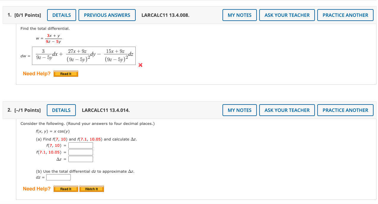 Solved 1. [0/1 Points) DETAILS PREVIOUS ANSWERS LARCALC11 | Chegg.com