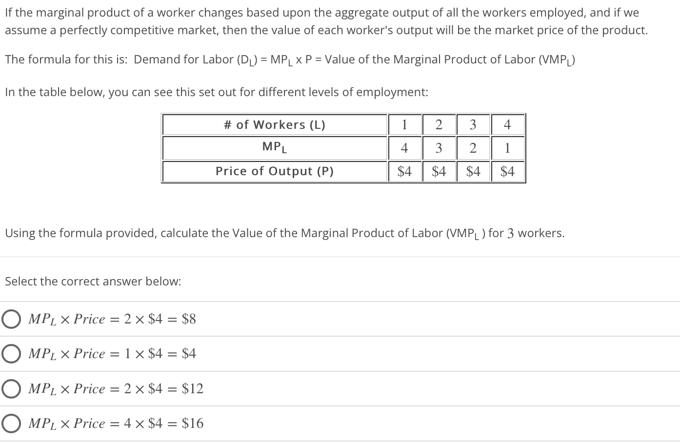Solved If the marginal product of a worker changes based | Chegg.com