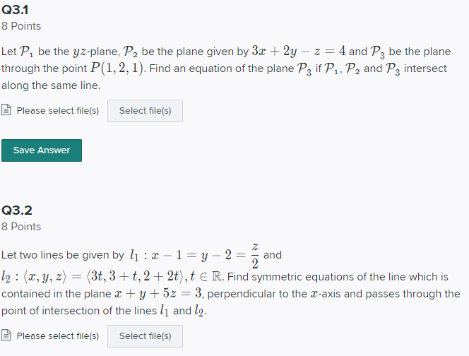 Solved Q3.1 8 Points Let Pbe the yz-plane, P2 be the plane | Chegg.com