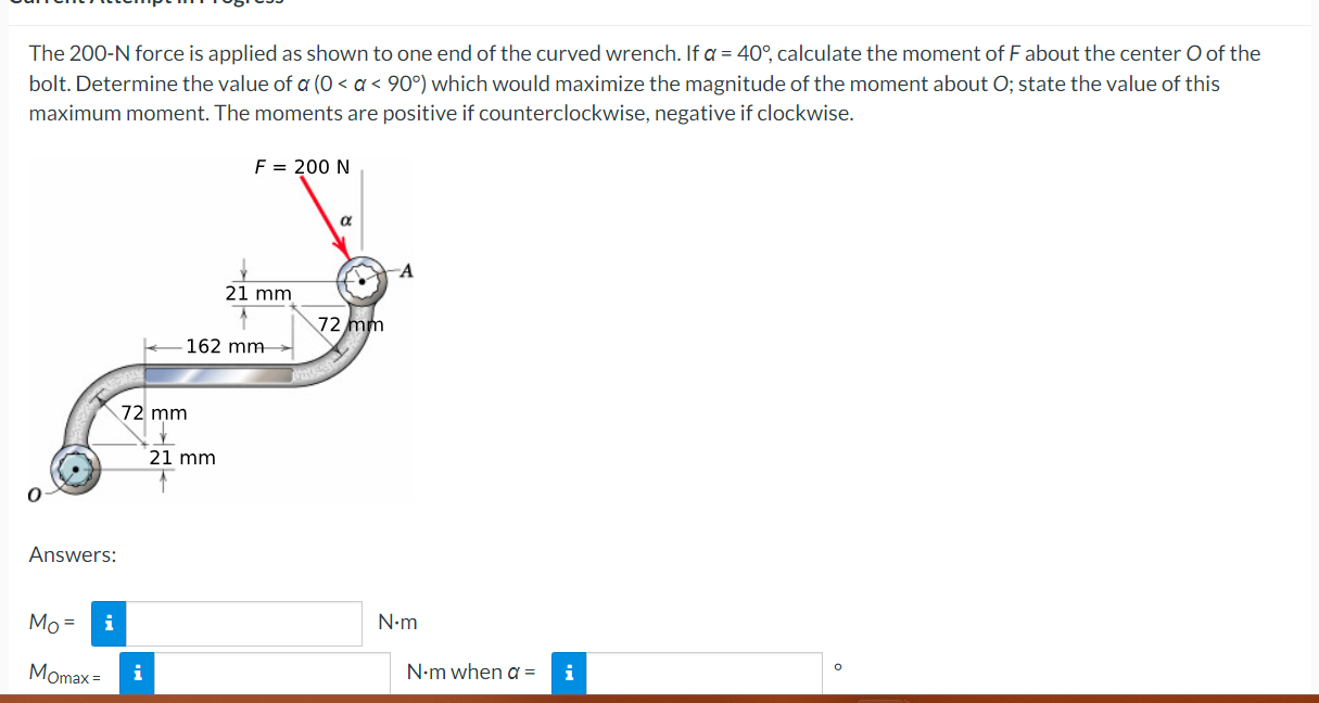 Solved The 200- N force is applied as shown to one end of | Chegg.com