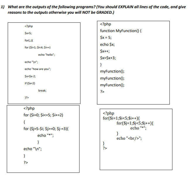 Solved 1) What are the outputs of the following programs? | Chegg.com