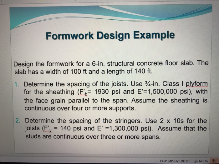 Solved Formwork Design Example Design the formwork for a | Chegg.com