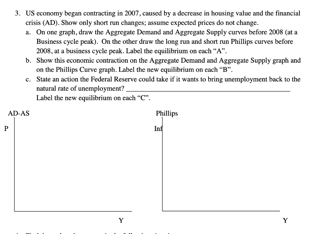 Solved 3. US economy began contracting in 2007, caused by a | Chegg.com