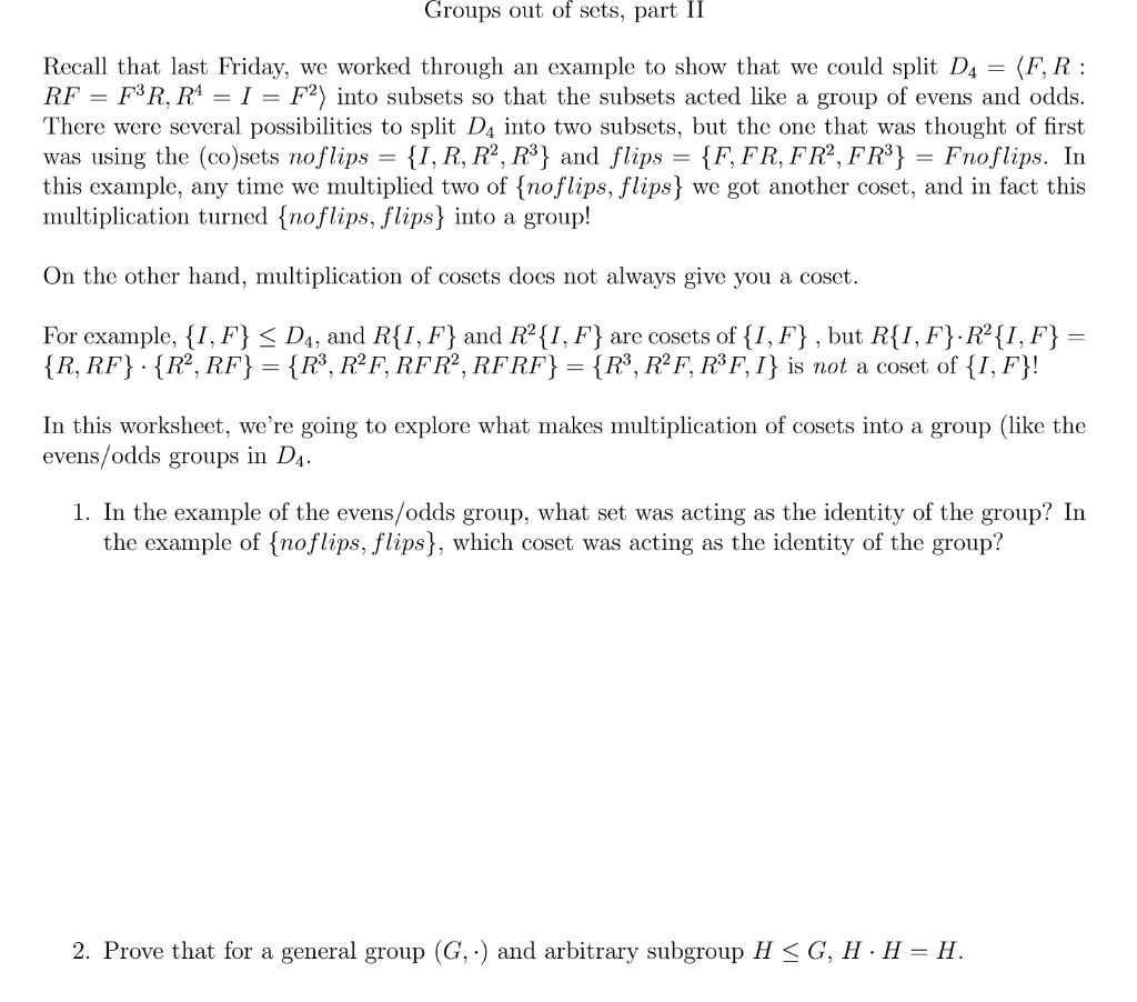 Groups out of sets, part II Recall that last Friday, | Chegg.com