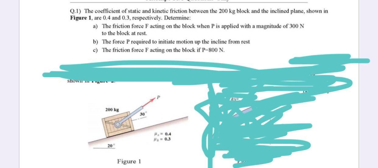 Solved Q.1) The coefficient of static and kinetic friction | Chegg.com