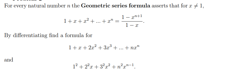 Solved For every natural number n the Geometric series | Chegg.com