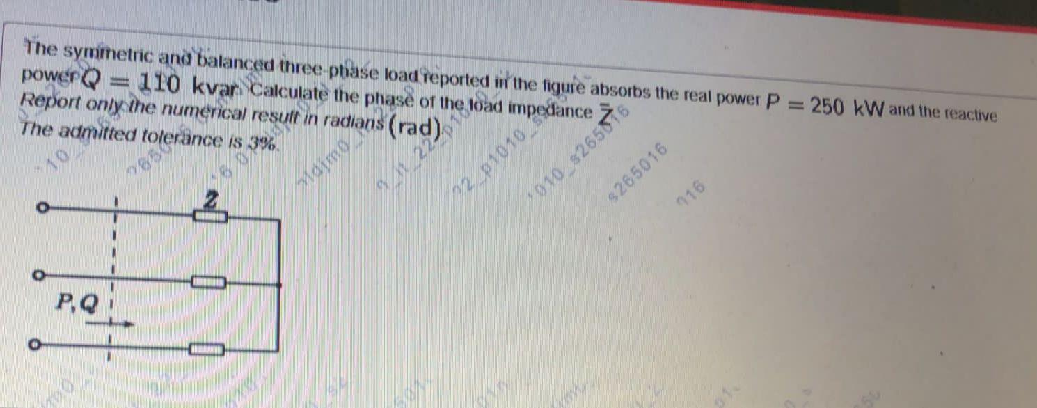 Solved The symmetric and balanced three-phase load Teported | Chegg.com