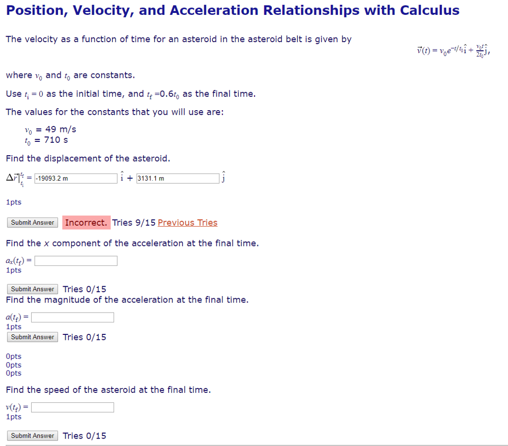 Solved Position Velocity And Acceleration Relationships