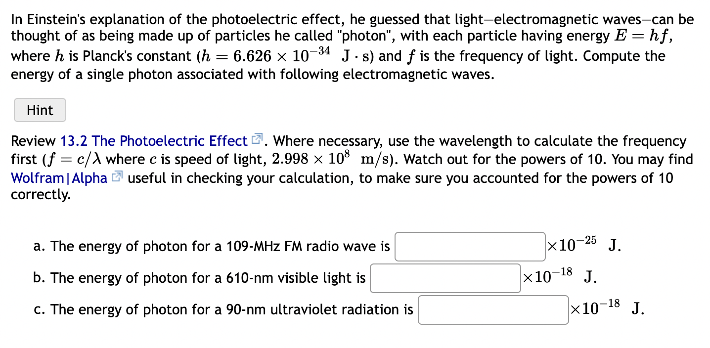 Solved In Einstein's explanation of the photoelectric | Chegg.com