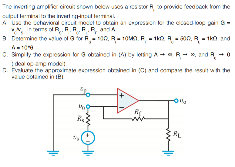 Solved The inverting amplifier circuit shown below uses a | Chegg.com