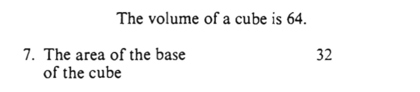 Solved The volume of a cube is 64. 32 7. The area of the | Chegg.com